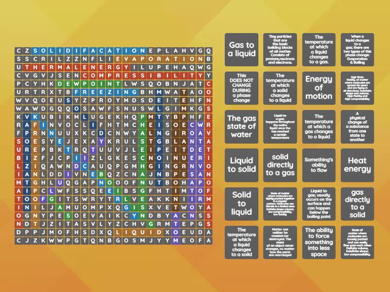 Phase changes - Wordsearch
