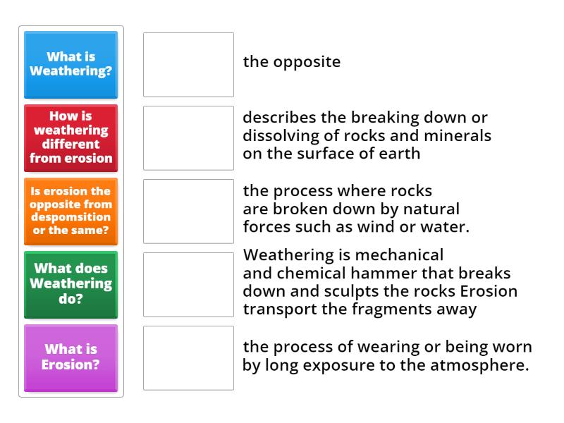 questions on erosion and weathering - Match up