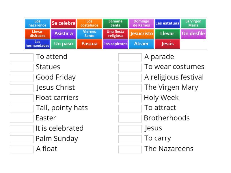 y10 Celebrations - Semana Santa (Holy Week) - Match up