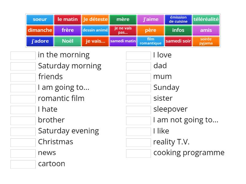 Summative assessment 2 Y8 French - Match up