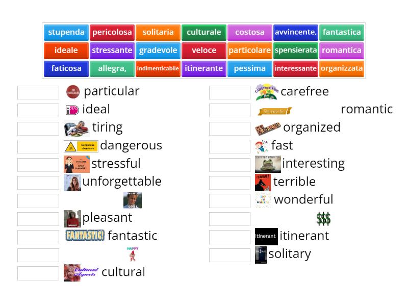 Adjectives to describe A VACATION ( Aggettivi per descrivere UNA ...