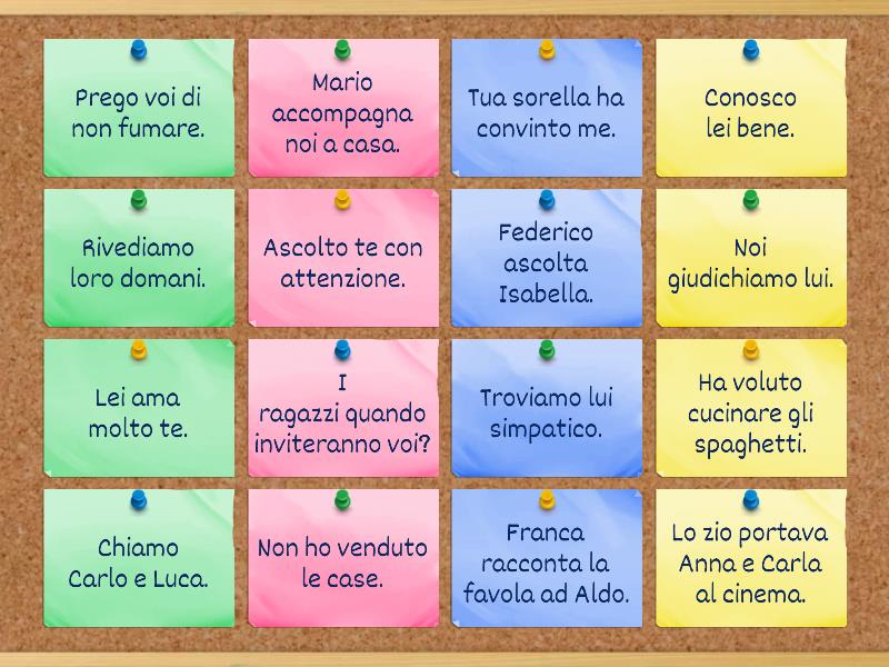 I pronomi pronomi - forma atona e forma tonica - Fichas giratorias