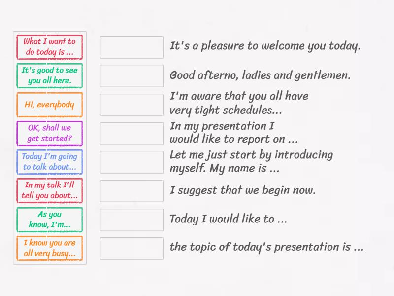 Opening Phrases - Oral Presentations - Match up