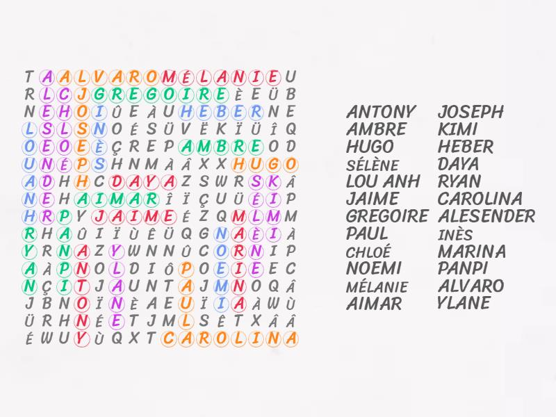 La classe de 6c - Wordsearch