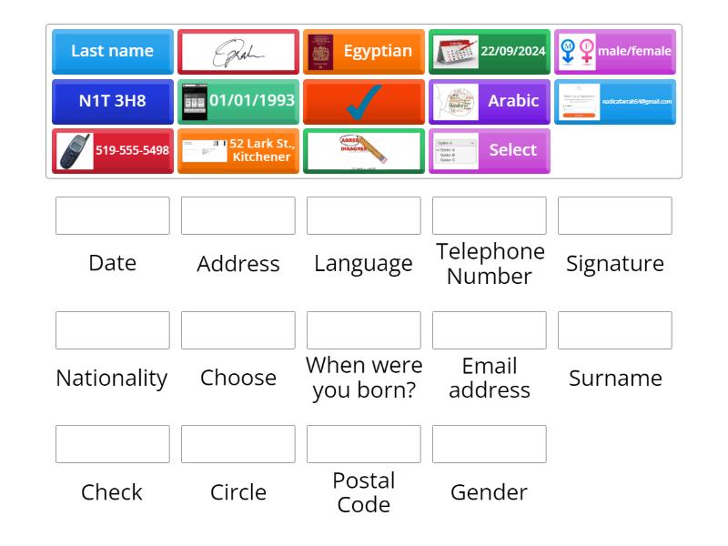 Fill out Forms Vocabulary Matching - Match up
