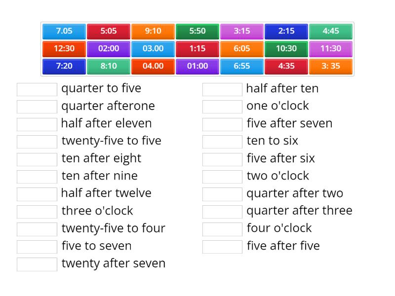 Telling the time using after - Match up