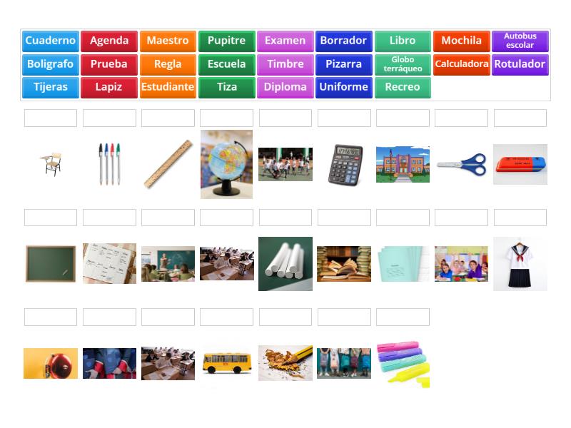 Objetos en la escuela - Match up