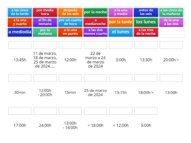Vocabulario: La hora - Match up