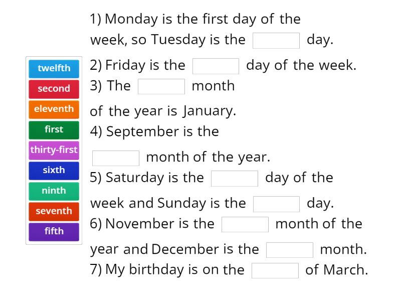 Ordinal numbers sentences - Missing word