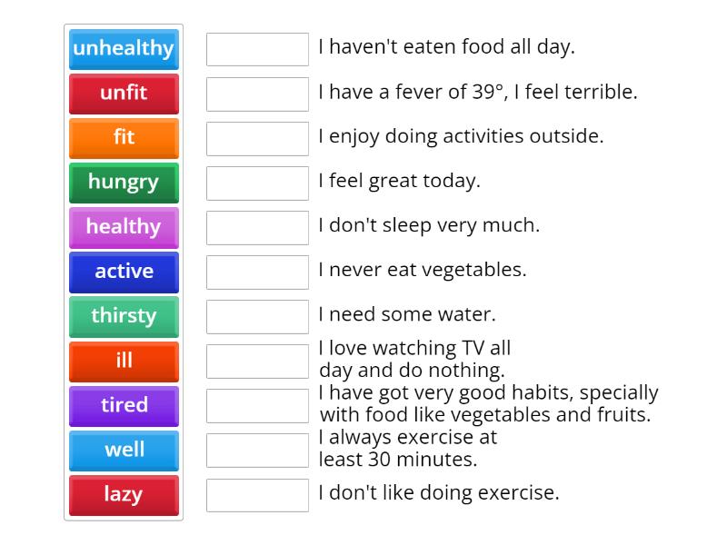 Health Adjectives - Match - Match up