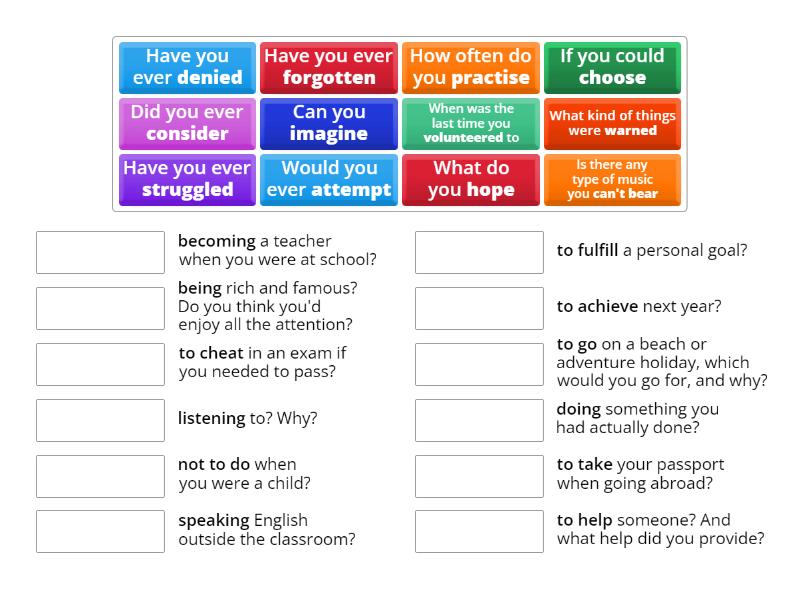 Verb patterns 6B - Match up