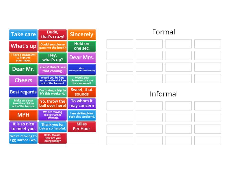 Formal v. Informal Language - Group sort
