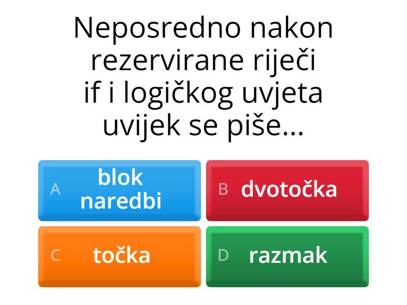 Kviz if-else naredba - Quiz