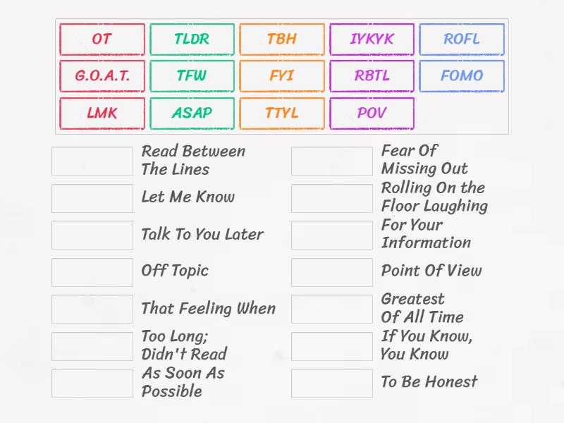GenZ abbreviations 2 - Match up