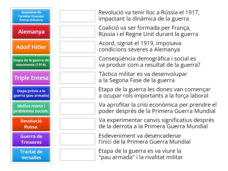 PRIMERA GUERRA MUNDIAL - Une las parejas