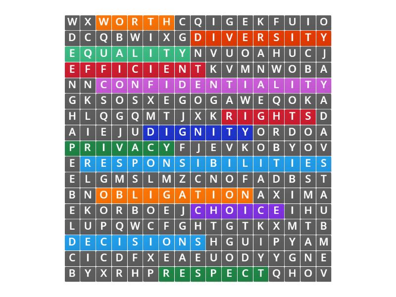 rights & responsibilities - Wordsearch
