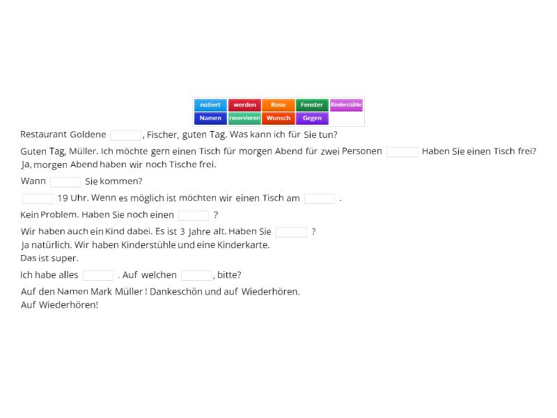 A2.1 Einen Tisch reservieren - Vervollständige den Satz