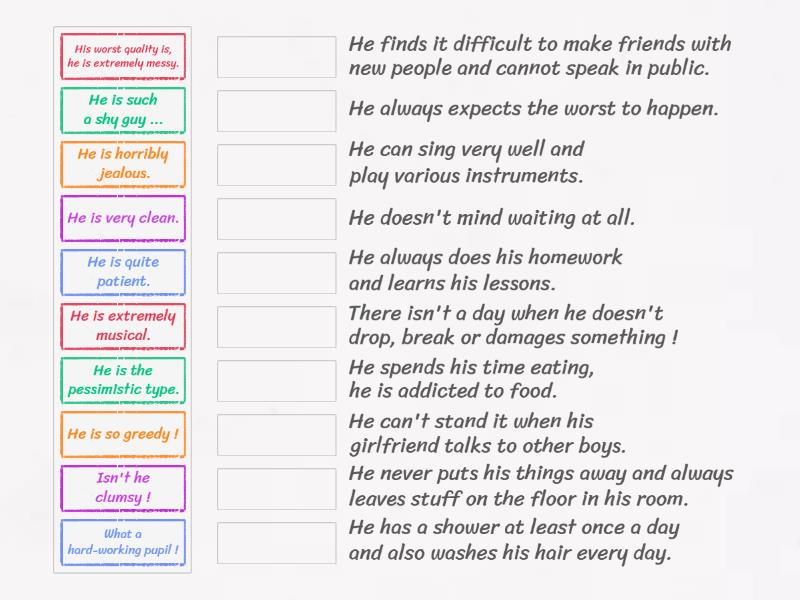 PERSONALITY - Match the sentences - 2 - Match up