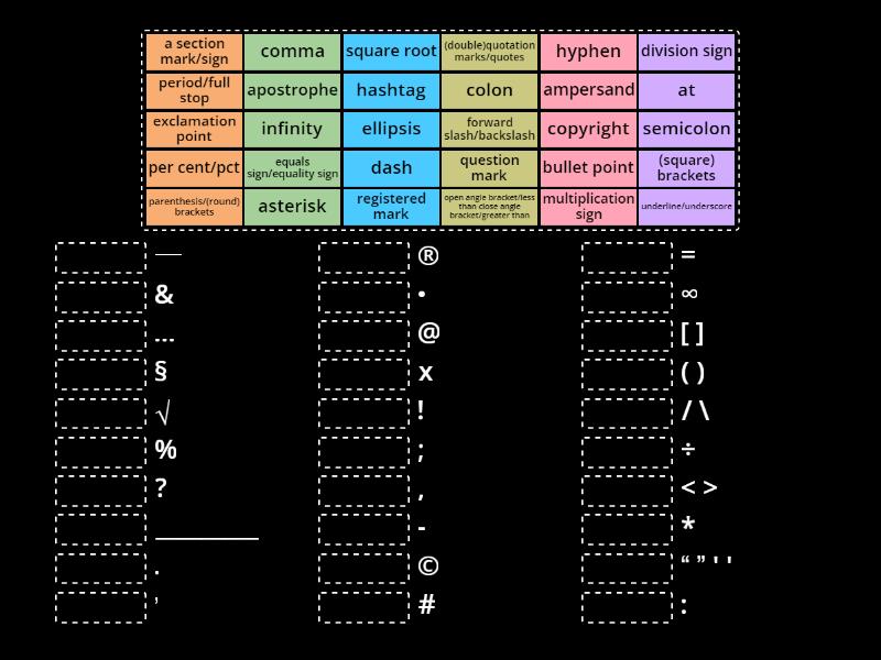 Punctuation and Symbols - Match up