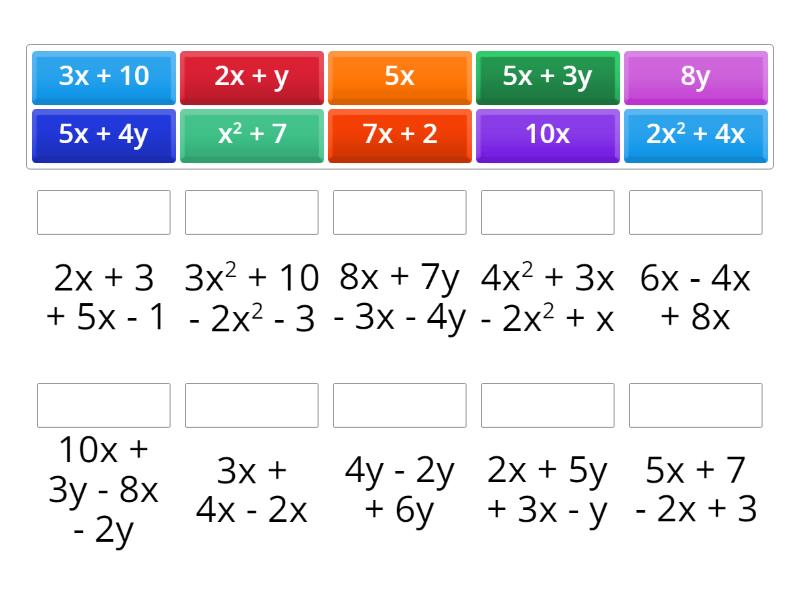 Combining Like Terms - Match up