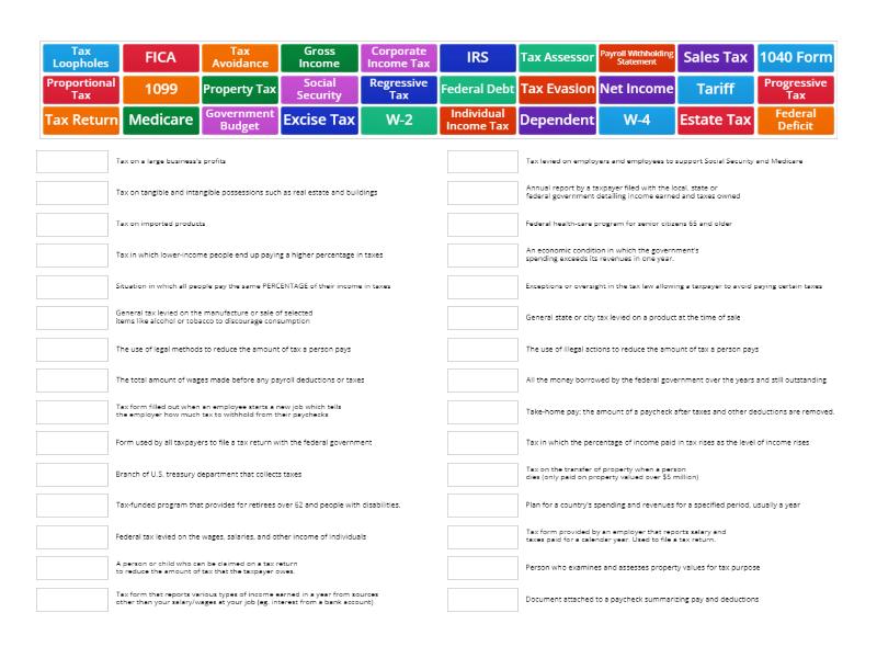 Unit 3 Vocab: Taxes & Government Revenue - Match up