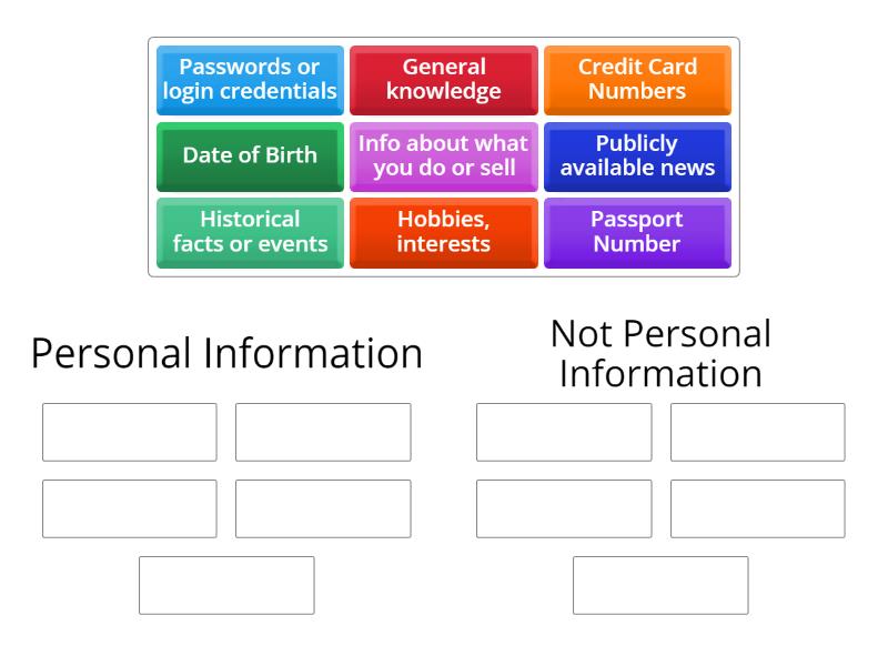 Personal Information vs Not Personal information - Group sort