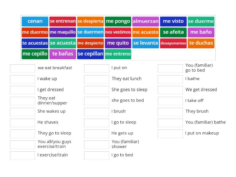Reflexive Verb Conjugations (present tense) - Match up