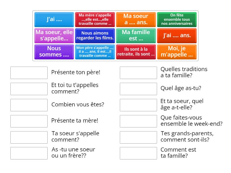 Ma famille питання - Match up