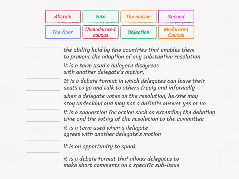 MUN terminologies - Match up