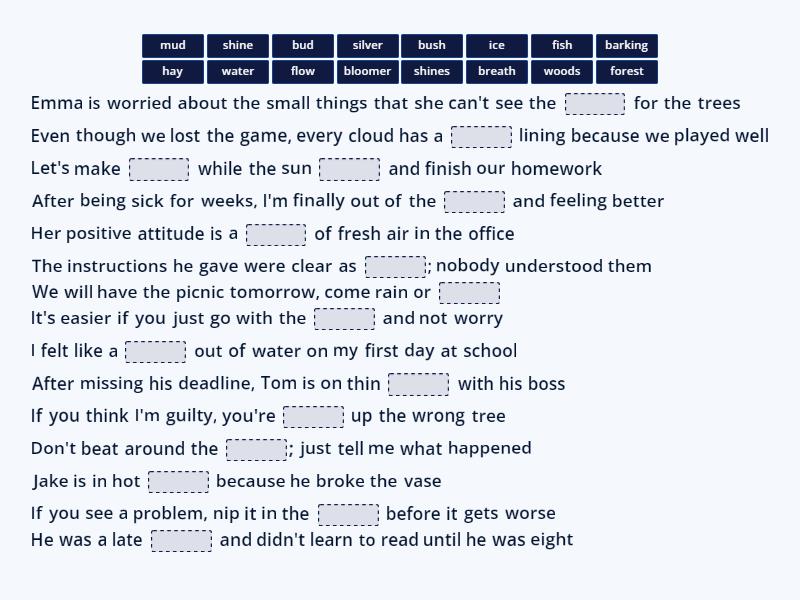 Idioms Nature - Complete the sentence