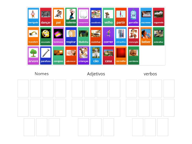 Descobre os nomes, verbos e adjetivos - Group sort