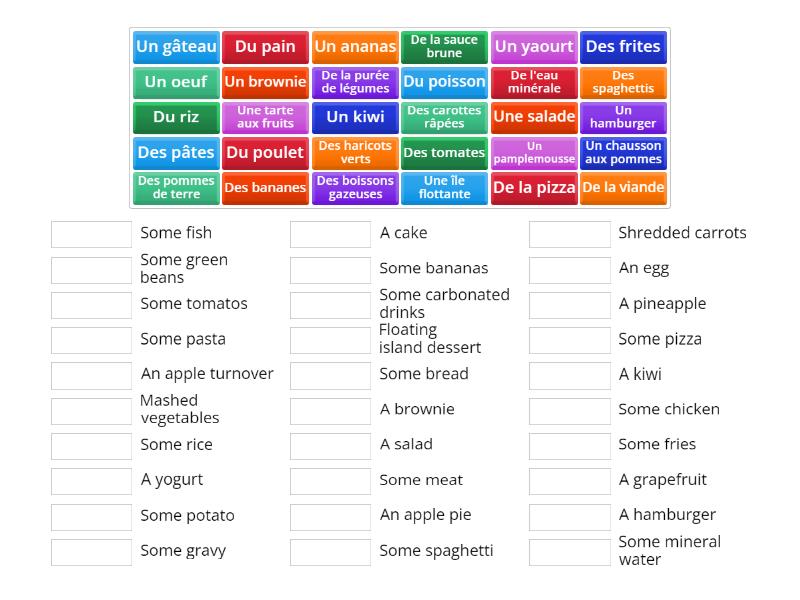 Core French 9: La nourriture - Match up