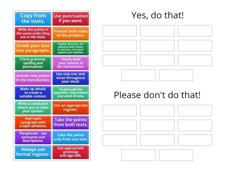 Paper 2 Question 1 Argumentative Writing: good and bad advice - Group sort
