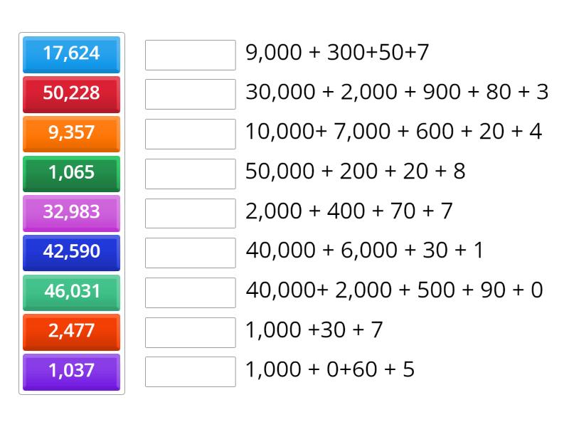 Expanded form 4 and 5 digit numbers - Match up