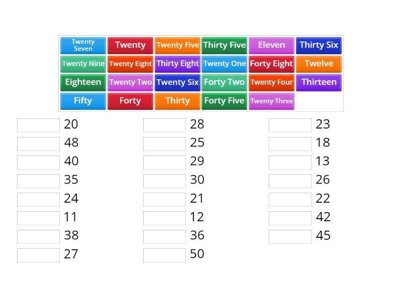 Numbers 11-50 Viva - Match up