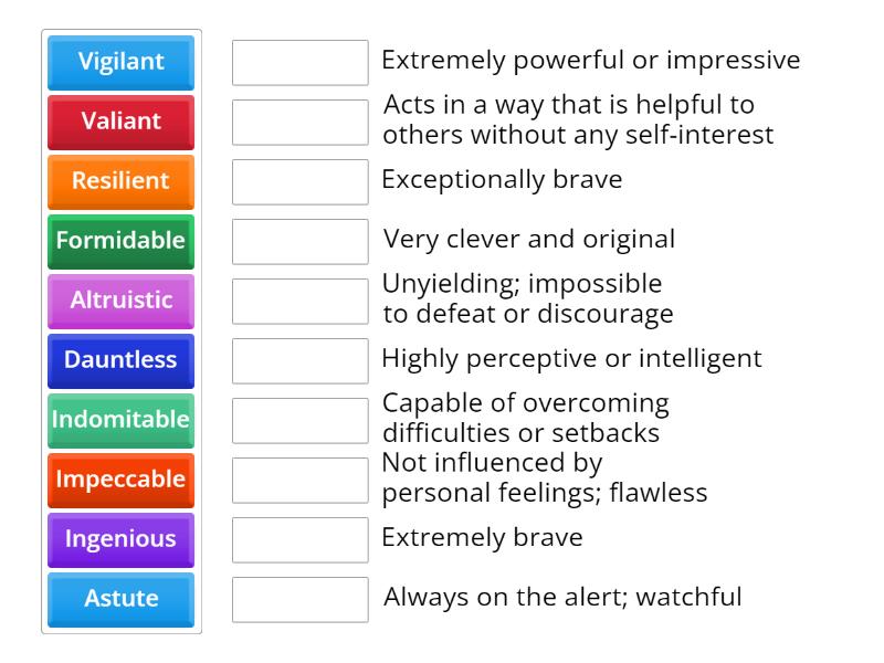 Superheroes adjectives (positive). - Match up