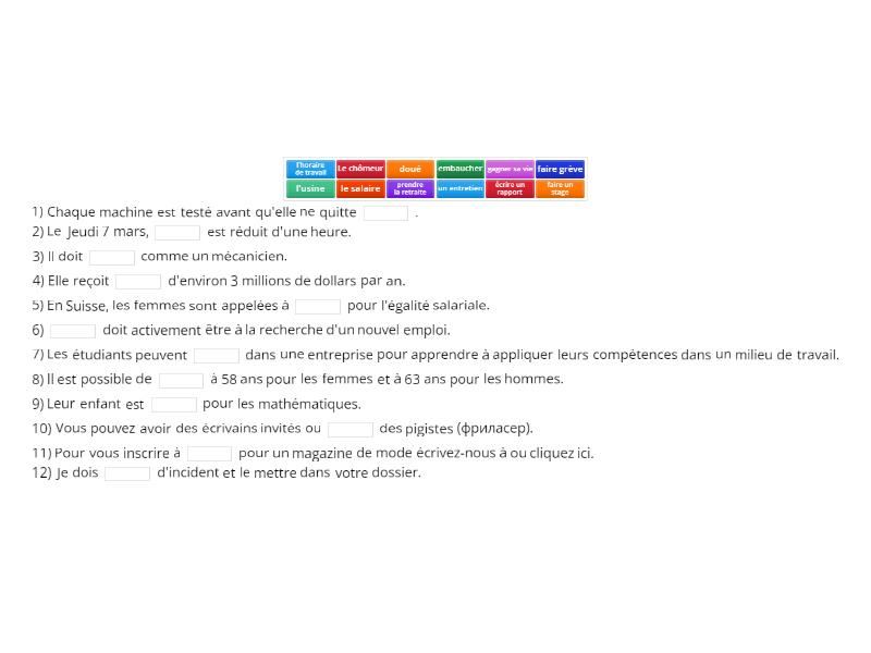Le monde du travail - Complete the sentence
