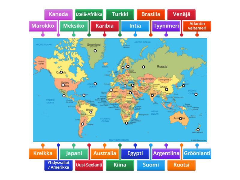 Maailman kartta - World map - Labelled diagram
