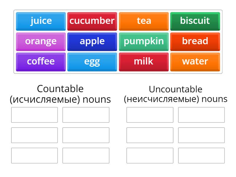 Countable and uncountable nouns - Group sort