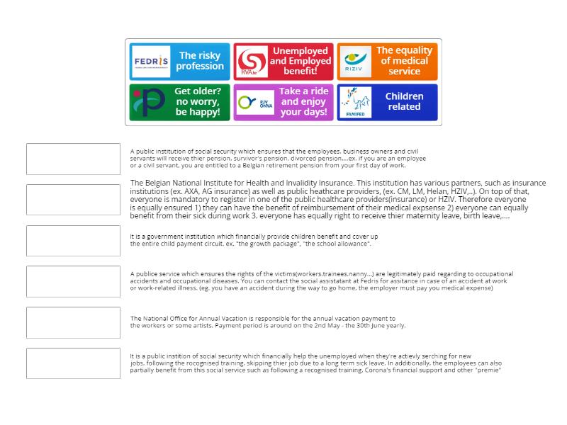 Match the logo with its explaination. - Match up