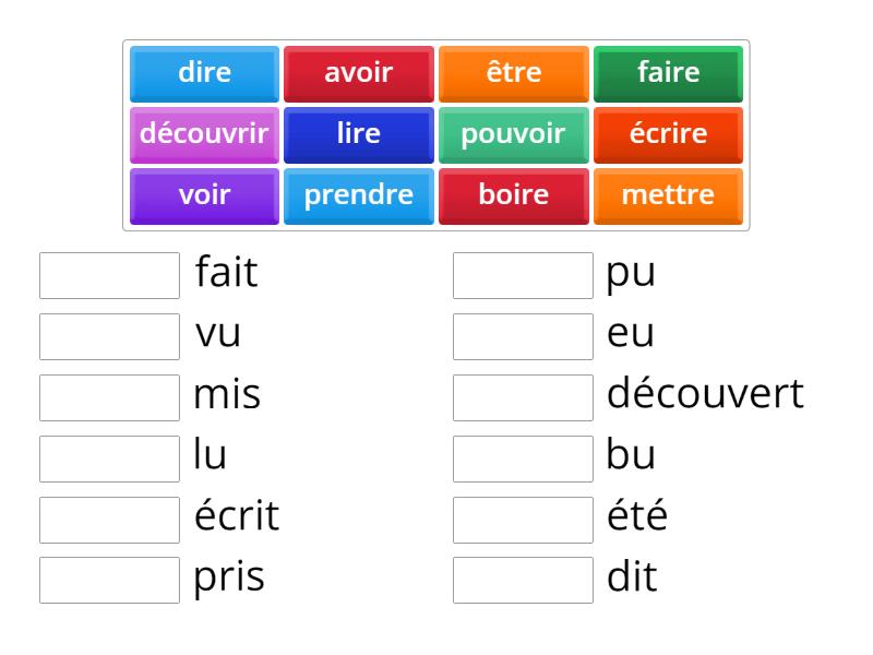 irregular past participle - Une las parejas