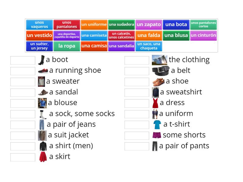 Clothing Spanish Part 1 - Match up