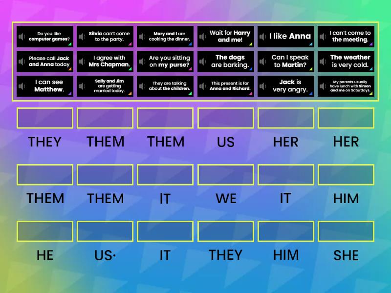 English File Elementary 6A Object Pronouns game (Communicate) - Match up
