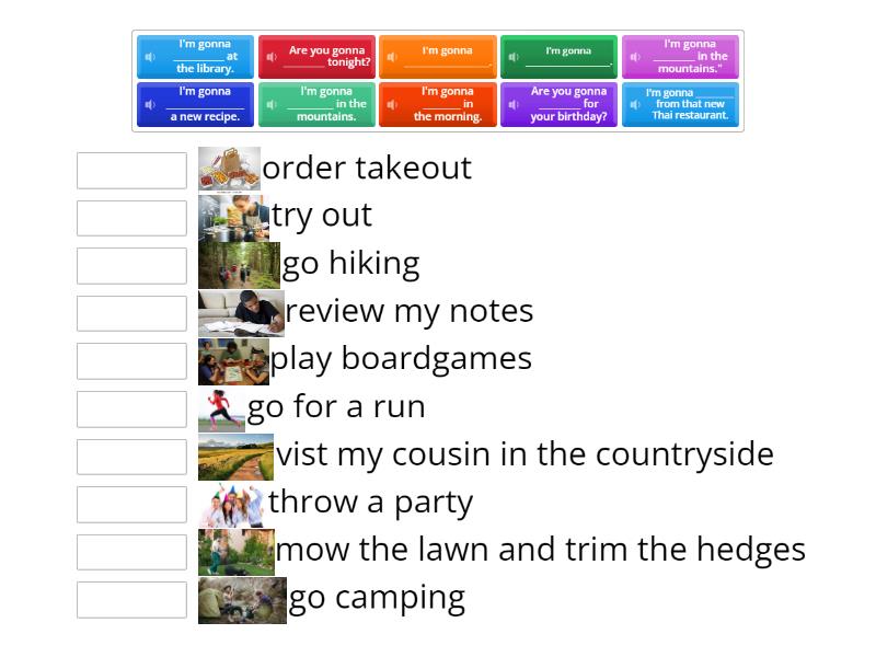 Vocabulary for Weekend Activities "Gonna" - Match up