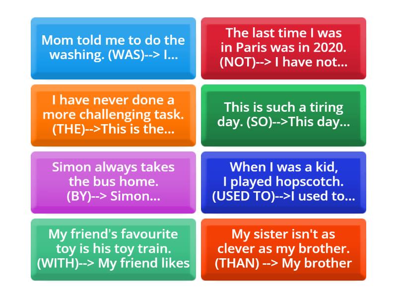Paraphrasing_Change sentence patterns - Fichas giratorias