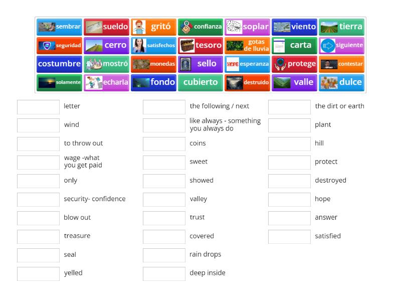 Una carta a Dios - Vocabulario - Match up