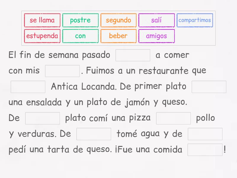 De comida Y8 (past tense) - Complete the sentence