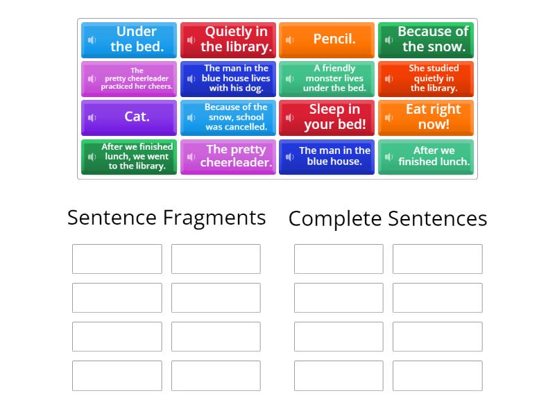 Sentence Fragment Practice (2) - Group sort