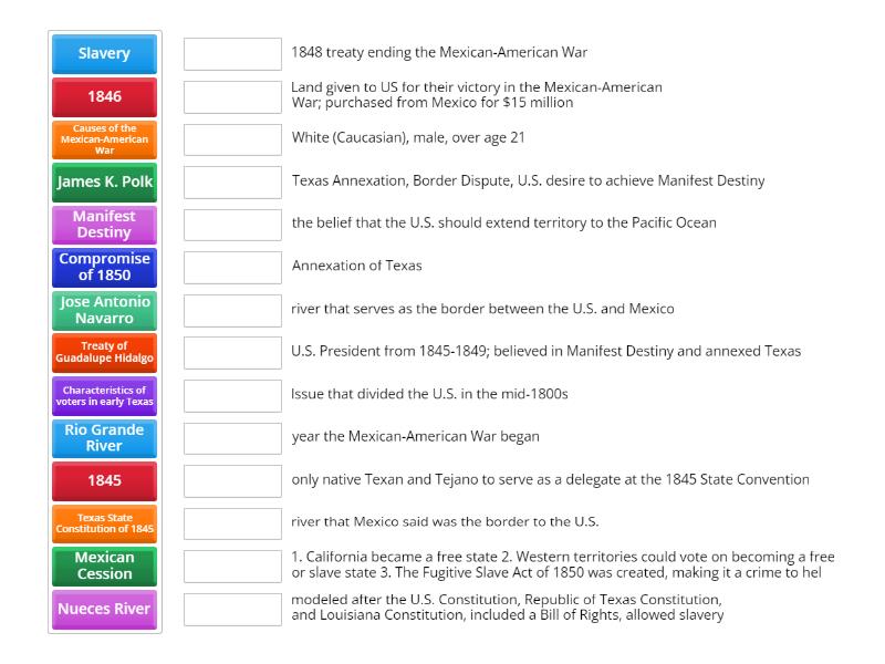 Early Statehood Part 1 - Match up