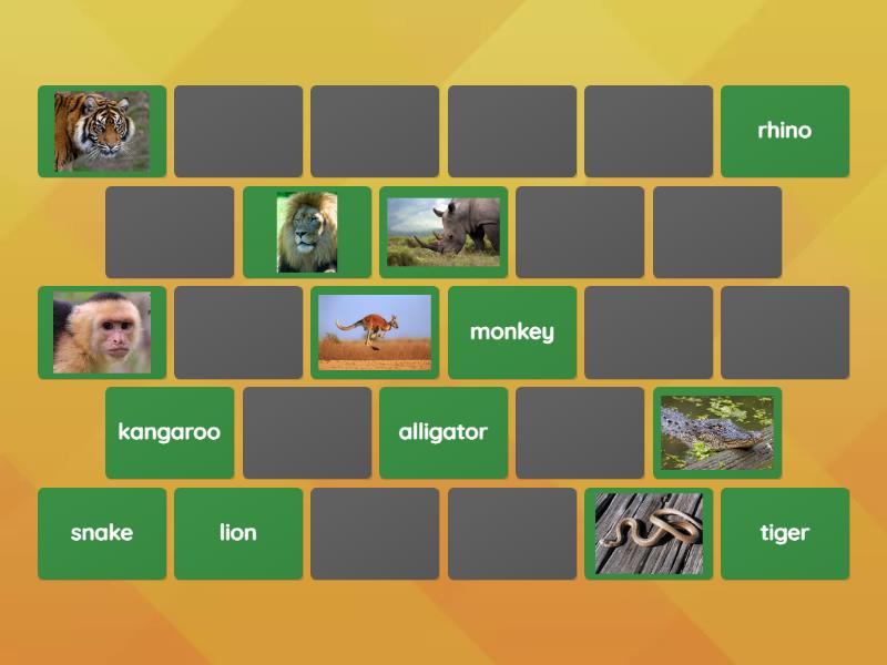 Memory Game - Wild animals and adjectives - Matching pairs